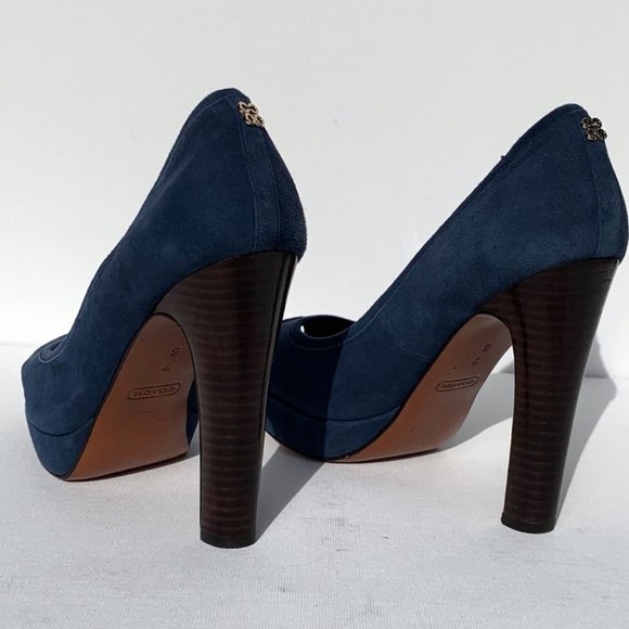 Coach | Shoes | Coach Breana Blue Suede Peep Toe Heels | Poshmark